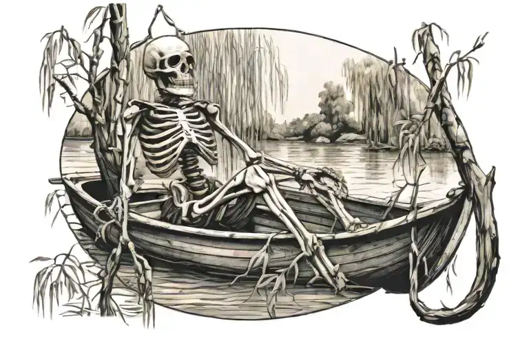 Realism "Skeleton Ferryman Sitting In Small Boat..." Tattoo - BlackInk AI