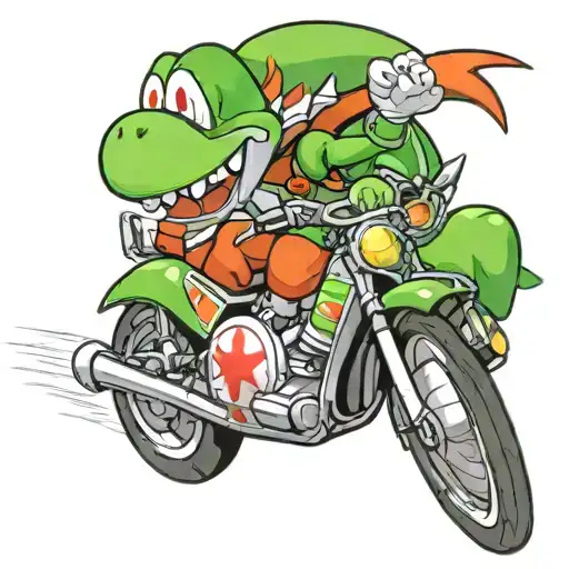 Anime "Yoshi From Mario Kart Riding A Mach..." Tattoo Idea - BlackInk AI