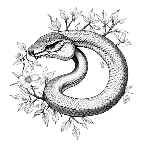 Sketch "Snake Biting Tail Ouroboros Tree Branch..." Tattoo - BlackInk AI