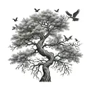 Realistic Poison Tree With Birds Flying Temporary Tattoo - BlackInk AI