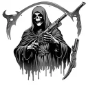 Black and Grey "Grim Reaper With Gun" Tattoo - BlackInk AI