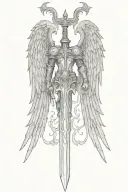 Sketch "St Michael Sword One Angel Wing" Tattoo - BlackInk AI