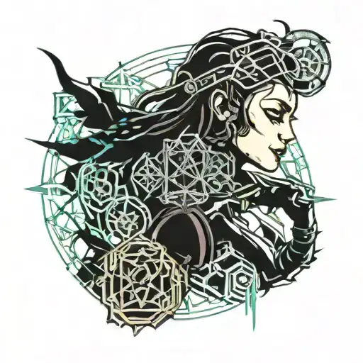 Cyber Sigilism "Badass Cyberpunk Girl Smoking Weed" Tattoo - BlackInk AI