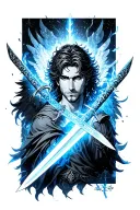 Black and Grey "Three Floating Swords (Archangel..." Tattoo - BlackInk AI