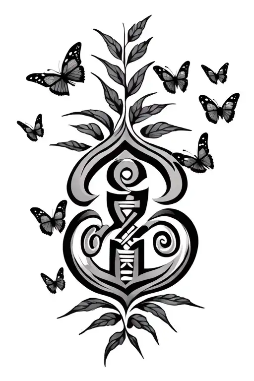 Black and Grey "Hmong Symbol With Butterflies Flying..." Tattoo ...
