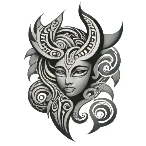 Black and Grey "Maori Tattoo Design Inspired Design" Tattoo - BlackInk AI