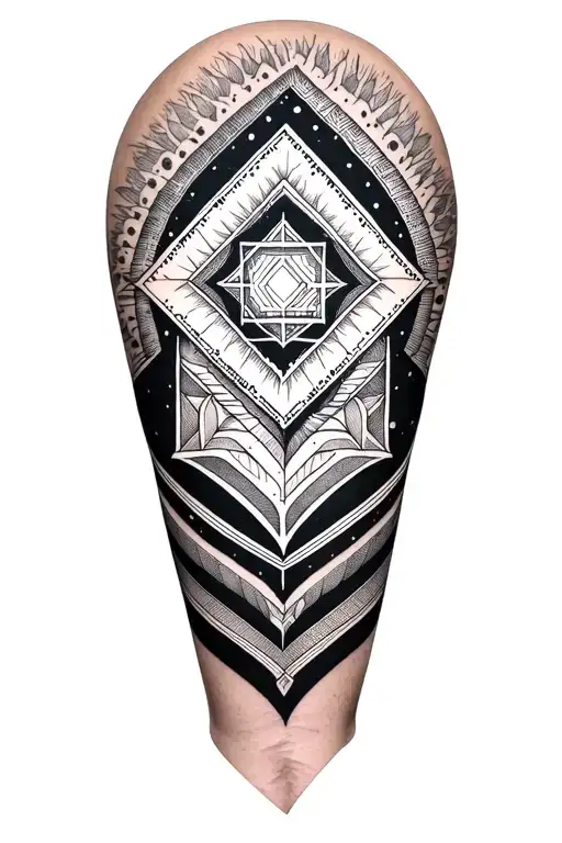 Black and Grey "Geometric Calf Sleeve Tattoo In Black..." Tattoo ...