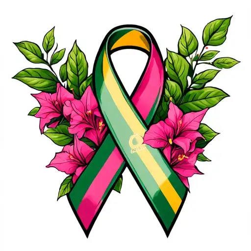Neo-Traditional "Breast Cancer Ribbon With Bougainvillea..." Tattoo ...