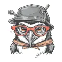 Surrealism "Design A Penguin With Glasses Cartoon..." Tattoo - BlackInk AI