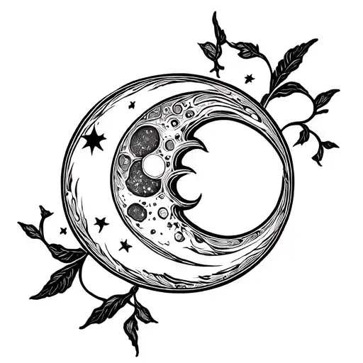Stencil "Mystic Ethereal Moon Simple Outline..." Tattoo - BlackInk AI