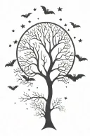 Stencil "Poison Tree With Bats Flying Across The..." Tattoo - BlackInk AI