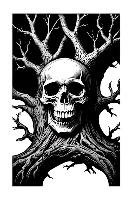 Blackwork "Skull Tree" Tattoo - BlackInk AI