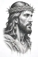 Black and Grey "Hyper Realistic Portrait Of Jesus..." Tattoo - BlackInk AI