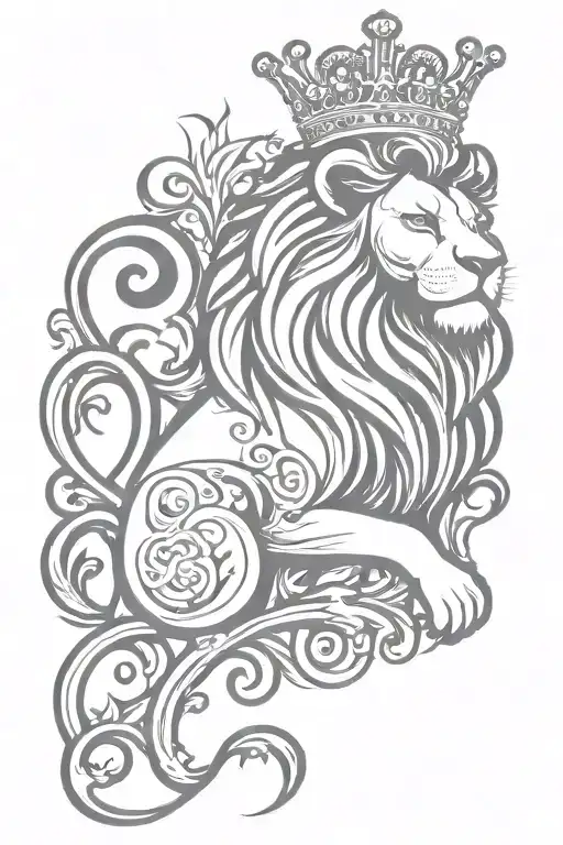 Stencil "Lion Royal Flourish Wearing Crown" Tattoo - BlackInk AI