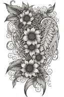 Black and Grey "Western Sunflower Vine And Angel Wings" Tattoo ...