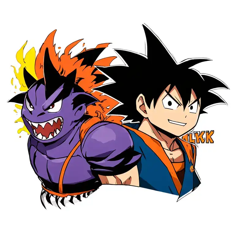 Anime "Gengar, Luffy, Goku" Tattoo - BlackInk AI