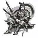 Black and Grey "Samurai Sitting Down Front View" Tattoo - BlackInk AI