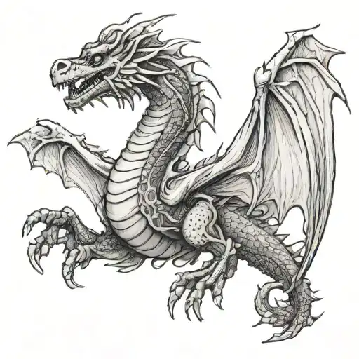 Black and Grey "Small Fine Line Fantasy Dragon Flying" Tattoo - BlackInk AI