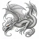 Black and Grey "Small Fine Line Fantasy Dragon Flying" Tattoo - BlackInk AI
