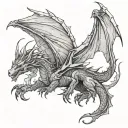 Black and Grey "Small Fine Line Fantasy Dragon Flying" Tattoo - BlackInk AI