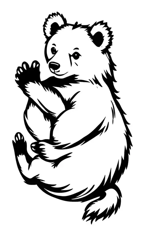 Stencil "Bear Cub Playing On Its Back, Side View" Tattoo - BlackInk AI