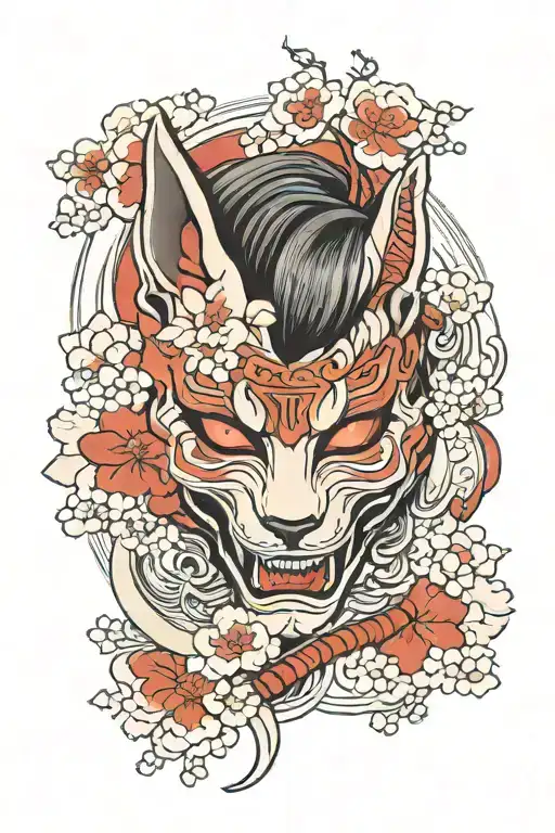 325+ Oni Mask Cherry Blossom Tattoo Ideas in 2025 - BlackInk AI