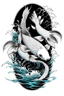 Japanese "Koi Fish Swimming Upstream A Blackwork..." Tattoo - BlackInk AI
