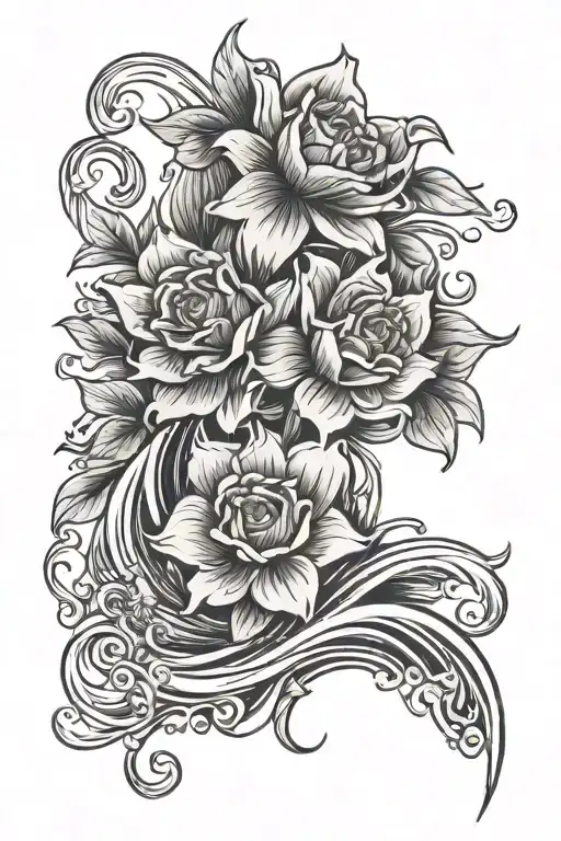 1921+ Wave Flower Tattoo Ideas - BlackInk AI