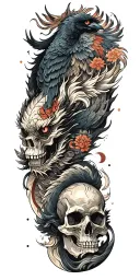 Japanese "Chinese Dragon And Phoenix And Skull..." Tattoo - BlackInk AI