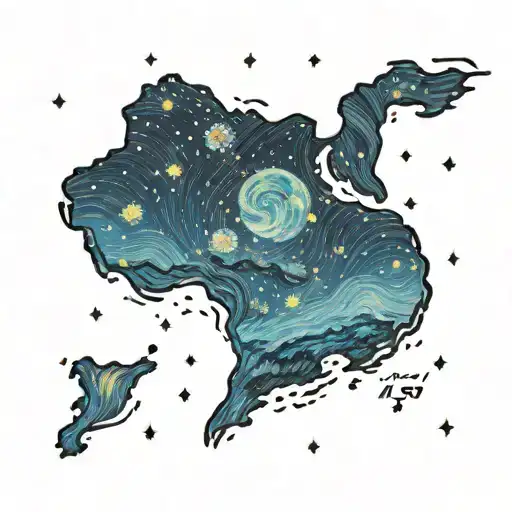 Starry Night By Van Gogh Map Of... Temporary Tattoo - BlackInk AI