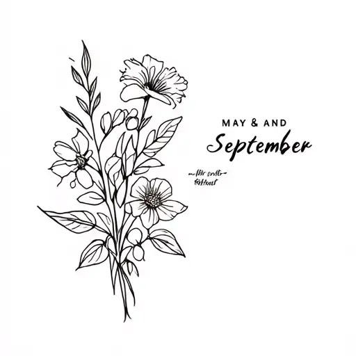 Minimalist "May And September Birth Flower Bouquet" Tattoo - BlackInk AI