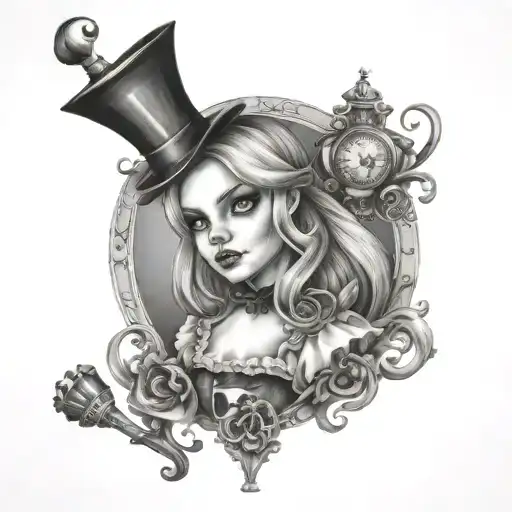 Black and Grey "Sexy Alice From Alice In Wonderland" Tattoo - BlackInk AI