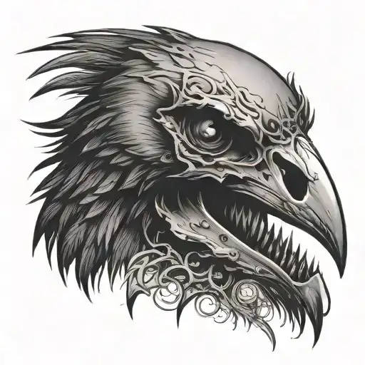 Black and Grey "Raven Skull With Sigil On The Forehead" Tattoo ...