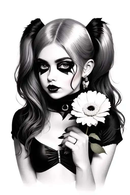 Realism "Emo Girl Portrait. Holding Flower...." Tattoo - BlackInk AI