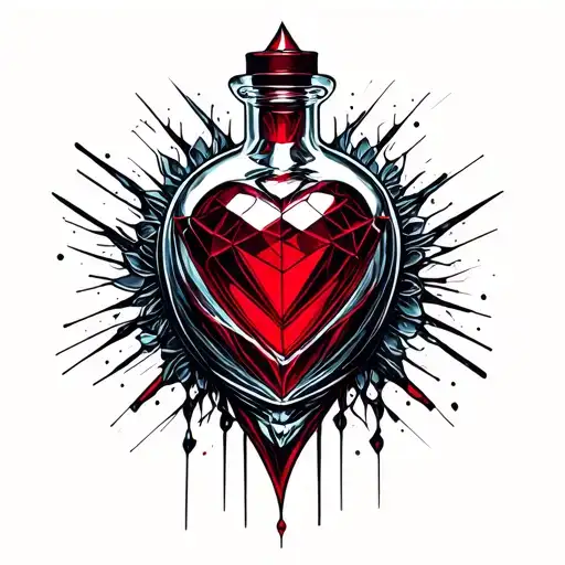 Geometric "Dark Fantasy Heart Shaped Glass Bottle..." Tattoo - BlackInk AI