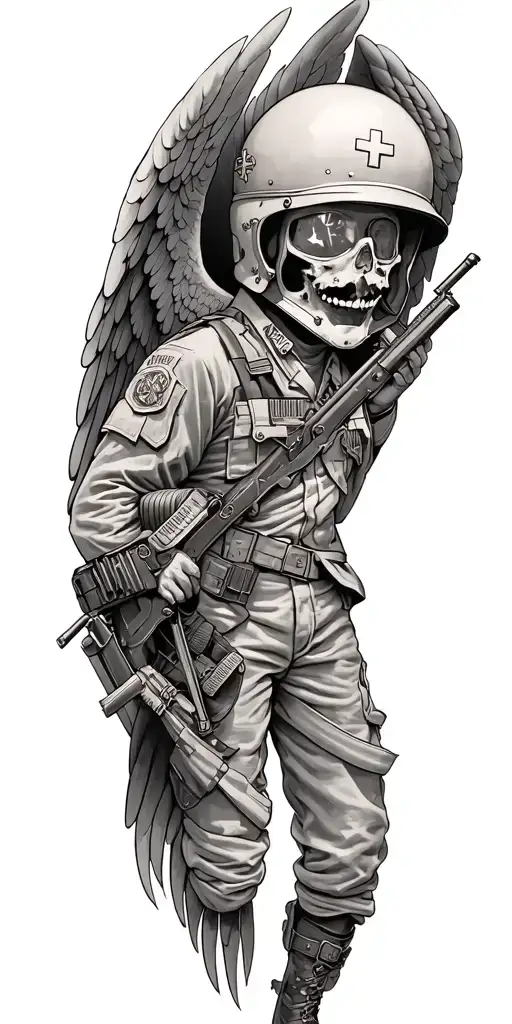 Black and Grey "Military Tattoo Design Medic And Angels" Tattoo ...
