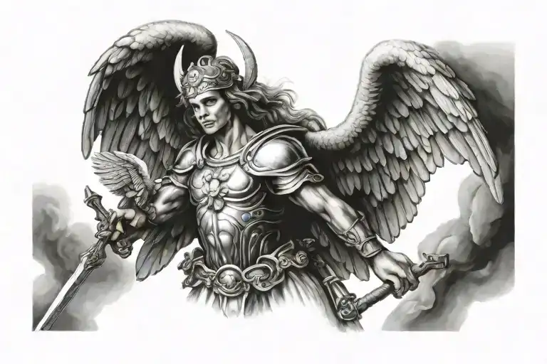 Realism "Saint Michael The Archangel" Tattoo - BlackInk AI