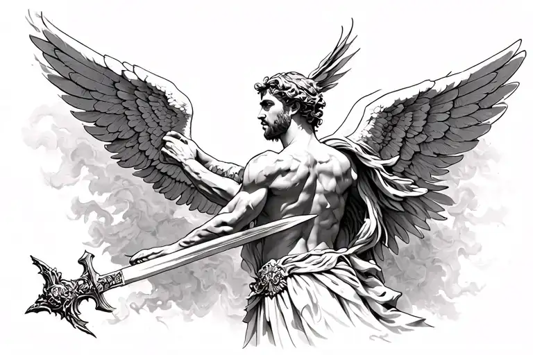 Blackwork "Archangel Michael Back Tattoo With A..." Tattoo - BlackInk AI