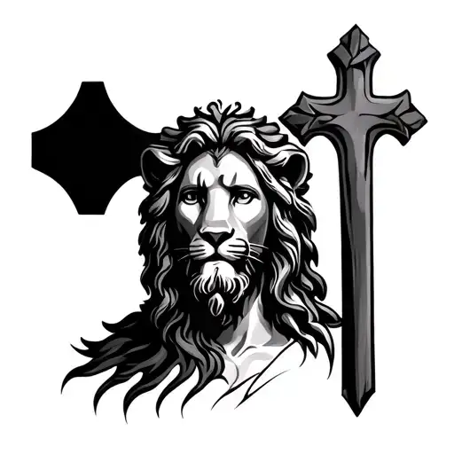 Black and Grey "Jesus Lion And Cross" Tattoo - BlackInk AI