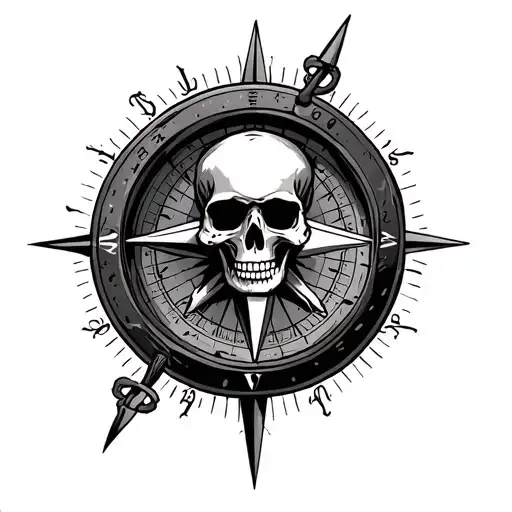 Black and Grey "Compass With Pirate Skull And Extended..." Tattoo ...