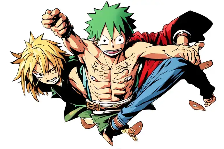 Anime "One Piece Luffy Zoro Sanji Badass Pose" Tattoo - BlackInk AI