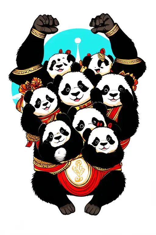 Neo-Traditional "Familia De 5 Pandas Arms In Air..." Tattoo - BlackInk AI