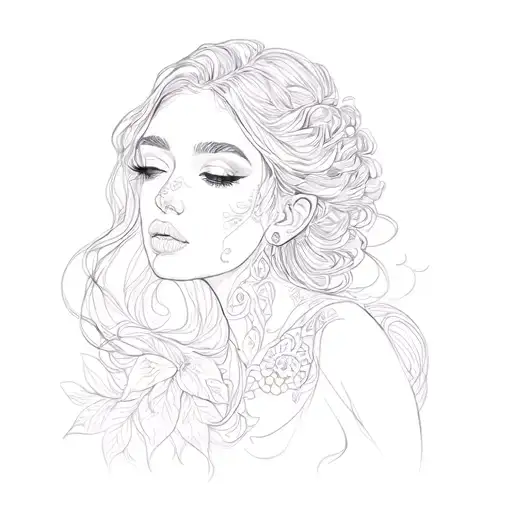 Sketch "Woman Feminine Fine Line Tattoo" Tattoo - BlackInk AI