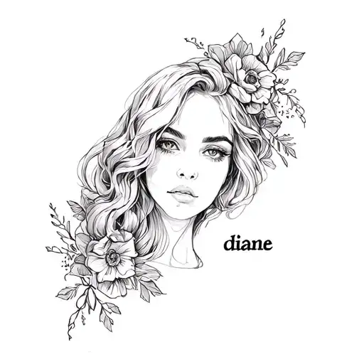 Sketch "Hidden Name Tattoo Ideas "Diane"" Tattoo - BlackInk AI