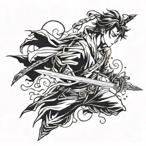 Black and Grey "Solo Leveling Anime Jin Woo" Tattoo - BlackInk AI