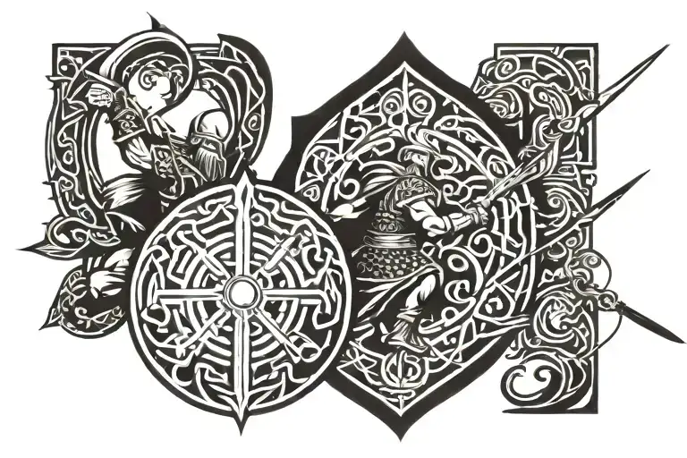 Tribal "Viking Battle Scene With Shield Wall" Tattoo - BlackInk AI