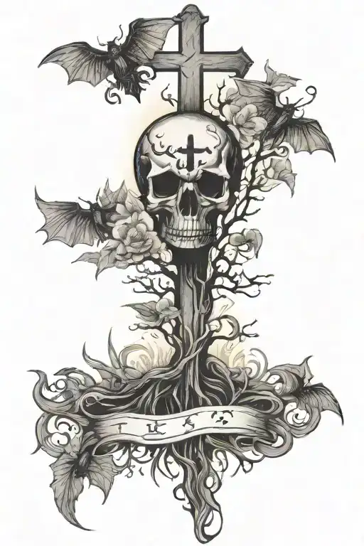Poison Tree With A Cross As The Sun... Temporary Tattoo - BlackInk AI