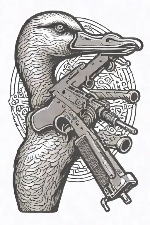 Black and Grey "Goose Holding Ak47 Gun" Tattoo - BlackInk AI