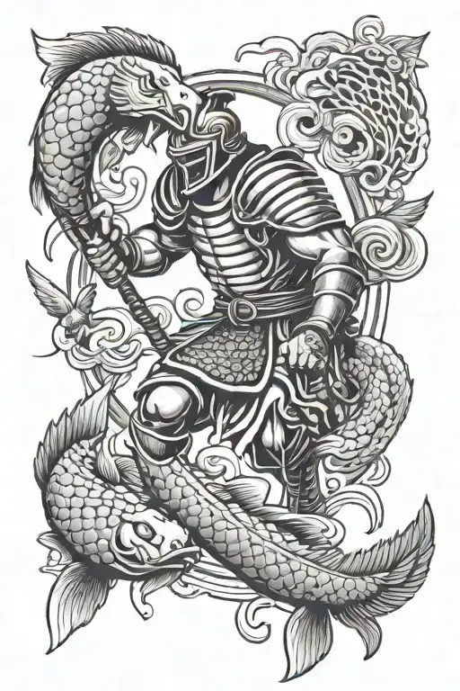 Black and Grey "Japanese Style Gladiator With Koi Fish" Tattoo ...