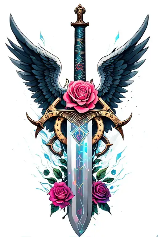 Cyber Sigilism "Angels Wings Behind A Sword With Roses..." Tattoo ...